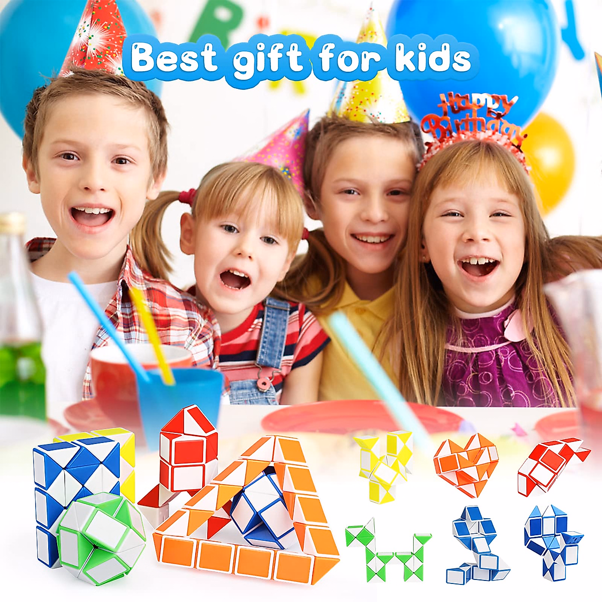 Ganowo 18 Pack Fidget Snake Cube Mini Twist PuzzleToys for Kids Teens Stocking Stuffer, Birthday Party Favors, Goodie Bags Fillers, Classroom Rewards, Random Colors