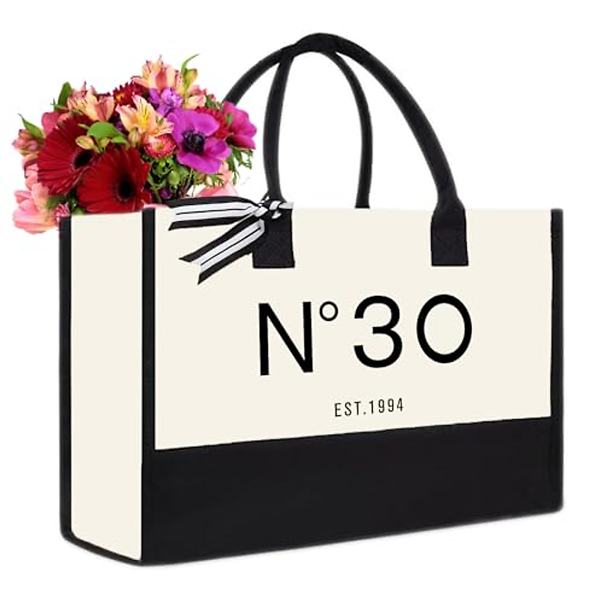 QLSKO 30th Birthday Gift Canvas Tote Bag for Women,N°30 EST.1994 Keepsake Beach Bag 30 Party Birthday Idea Present supplies for Her