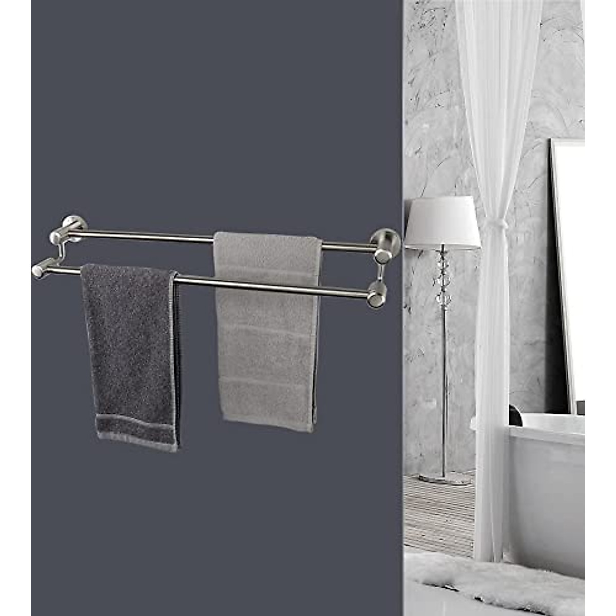TocTen Double Bath Towel Bar - Thicken SUS304 Stainless Steel Towel Rack for Bathroom, Bathroom Accessories Double Towel Rod Heavy Duty Wall Mounted Towel Holder (Brushed,24IN)