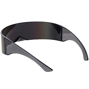 zeroUV - 80s Futuristic Cyclops Cyberpunk Visor Sunglasses with Semi Translucent Mirrored Lens (Midnight)