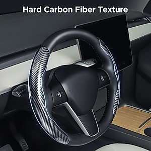 BenLoc Universal Fit Carbon Fiber Steering Wheel Cover, Hard Car Steering Wheel Cover Protector, Segmented Non-Slip Carbon Fiber Car Wheel Cover Black