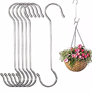 Lchkrep 6 Pack Extra Large Heavy Duty Long Outdoor Plant Hanging S Hooks - for Baskets, Bird Feeders, Wind Chimes, Garden Ornaments,Pergola,Closet,Flower Basket,Indoor Outdoor Uses (12 inch)…