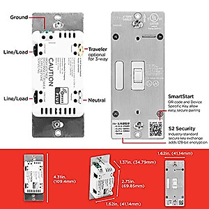 UltraPro Z-Wave Smart Toggle Light Switch with QuickFit and SimpleWire, 3-Way Ready, Compatible with Alexa, Google Assistant, ZWave Hub Required, Repeater/Range Extender, White, 39354