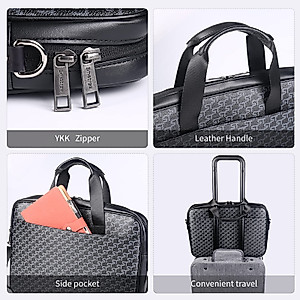 Smatree 13-14inch Logo Print Canvas Laptop Leather Briefcase for 13-14inch MacBook Air Bag,14inch Dell Inspiron Leather Briefcase for Men,14inch Leather Laptop Bag for Men,Black Blue