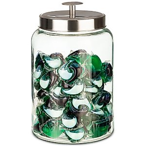 kitchentoolz Gallon Glass Jar for Laundry Detergent Pods and Powder Containers for Kitchen and Laundry Room Organization- Stainless Steel Airtight Lid - Pack of 1