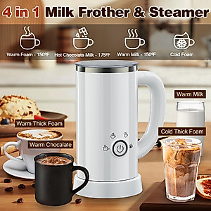 ATSENT Milk Frother and Steamer, Electric 4-in-1 Hot and Cold Foam Maker, Automatic Milk Warmer with Two Whisks for Latte Cappuccino Hot Chocolate, 550W, 10.1oz/300ml, White