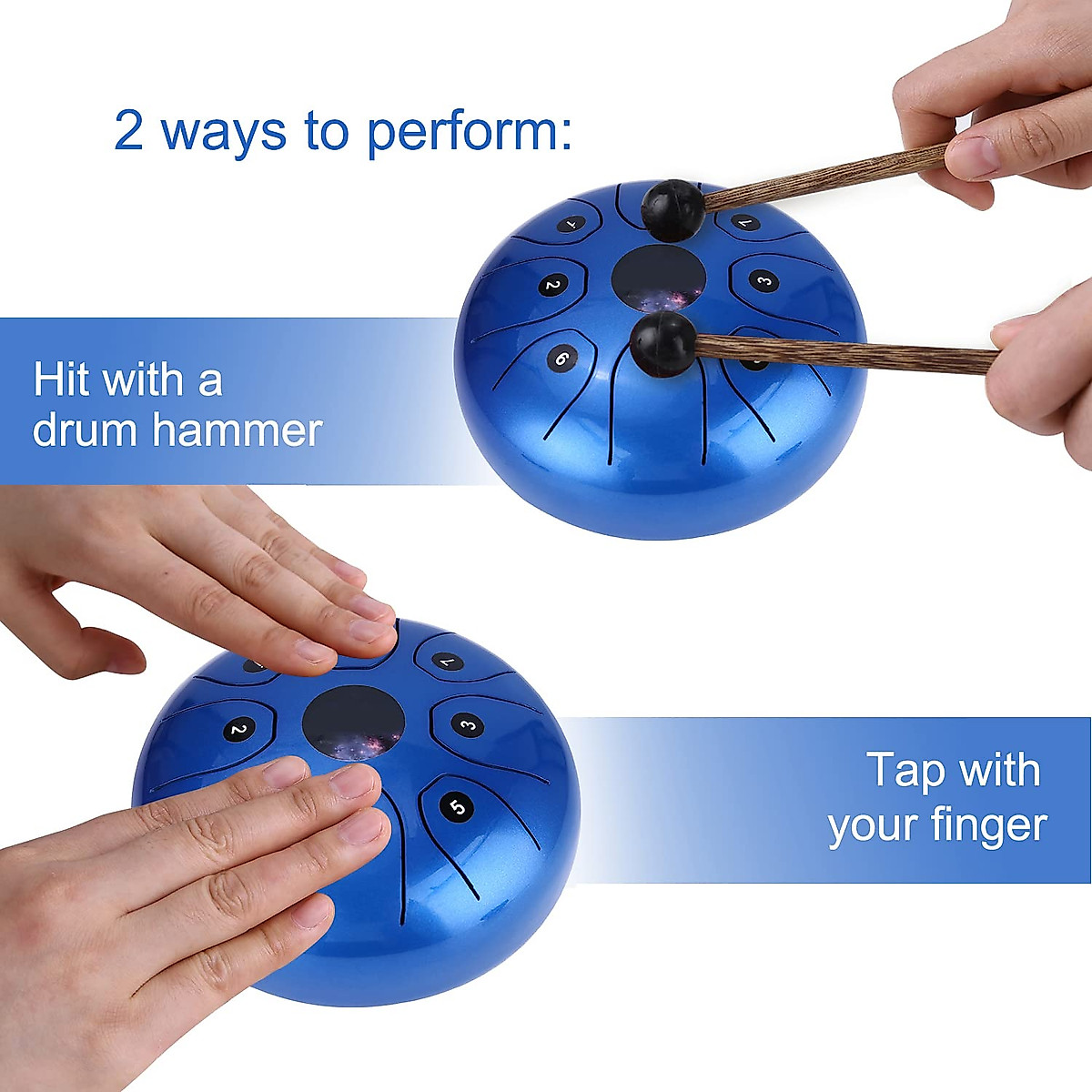 summina 5.5 Inches Mini Steel Tongue Drum 8 Notes C-Key Handpan Drum Steel Pocket Drum Percussion Instrument with Mallets Carry Bag for Meditation Yoga Zazen Musical Education