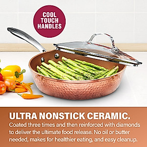 Gotham Steel 12” Nonstick Fry Pan with Lid & Hammered Copper Collection – 10” Nonstick Fry Pan with Lid, Premium Cookware