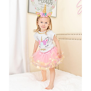 Luke and Lulu Unicorn Birthday Outfit for Baby Girls 3 Piece Tutu Set - 1st Birthday Girl - Pink, Rainbow