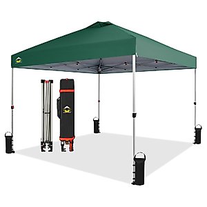 CROWN SHADES Canopy Tent, 10 x 10 Foot Portable Pop Up Outdoor Shelter with Easy 1 Push Center Lock, UV Protection, and Carry Bag, Forest Green