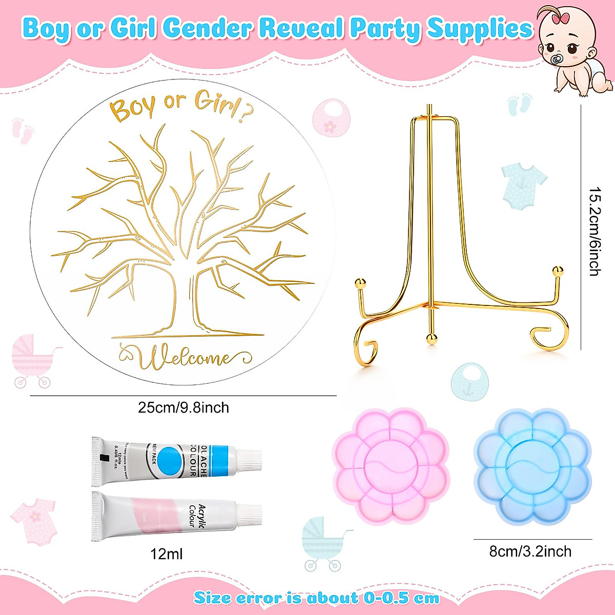 Pasimy Gender Reveal Fingerprint Tree Boy or Girl Party Ideas Baby Shower Guest Book Party Game Gender Reveal Party Supplies for Baby Shower Guess Gender He or She Party Keepsake (Classic)