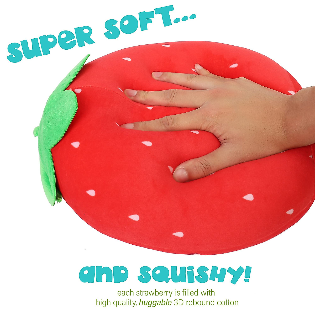 BenBen Strawberry Plush Toy, Set of 3, 12'', 7'' and 6'', Squishy Fruit Stuffed Plushies, Soft Hugging Cushion, Plush Pillow for Girls, Home Decorations, Easter Gifts