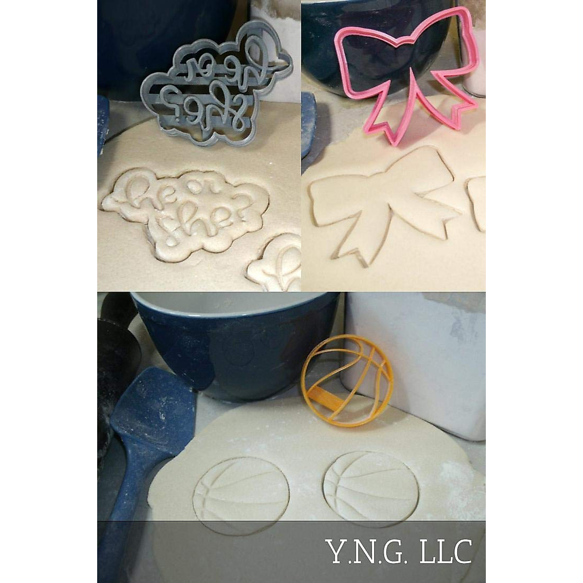 BASKETBALLS OR BOWS GENDER REVEAL BABY SHOWER SET OF 3 COOKIE CUTTERS MADE IN USA PR1197