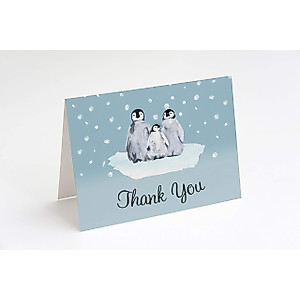 The Invite Lady Baby Shower Thank You Cards Girl Or Boy Penguin Winter Snowflake Notes With Envelopes (24 count)