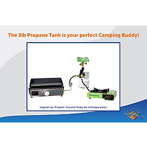 Flame King YSN03 3lb Steel Propane Tank Cylinder with Gauge and OPD Valves for Grills and BBQs, Camping, Fishing, & Outdoor Activities, White