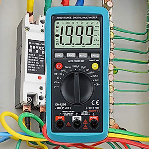 allsun Auto-Ranging Digital Multimeter Capacitance Test Multi Tester Electrical Test Tools AC DC Amp Volt Temp OHM DMM Auto Power Off Backlight Max.Reading 1999 EM420B