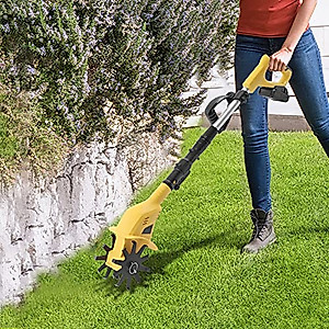 Cordless Tiller Cultivator, Electric Garden Cultivator 20V 250RPM, 3.9inch Wide Battery Powered Garden Cultivator, Extendable Pole for Lawn,Yard,Soil Cultivation