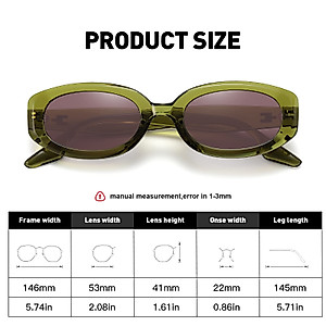 Fozono Trendy Rectangle Sunglasses for Women Men Retro 90s Fashion Narrow Small Square Sunglasses Vintage UV400 Protection Transparent Green Frame-Purple Gray Lens