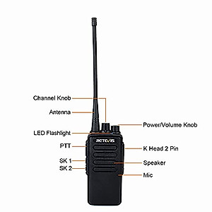 Retevis RT1 Two Way Radios Long Range Rechargeable, Heavy Duty 2 Way Radios with 3000mAh Battery,Rugged Adults Walkie Talkies with Earpiece and Mic Set, for Commercial Use(5 Pack)