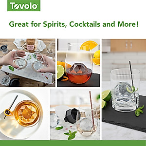 Tovolo Faceted Sphere Ice Molds, Set of 2 - Large Ice Ball Mold Ideal for Whiskey, Cocktails & Any Cold Beverage - Odor-Free Freezer Storage, Dishwasher-Safe with Silicone Plunger