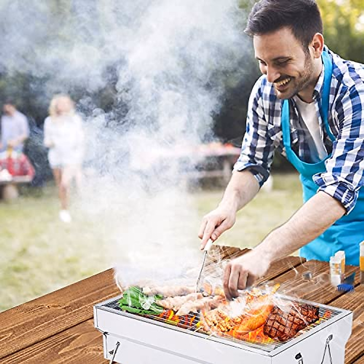 Charcoal Grills, Folding BBQ Grill Portable Grill with Reinforce Support Frame, Small Grill as Grill Accessories, Stainless Steel Table Top Grill Charcoal for Outdoor Cooking,Camping,Backyard Barbecue