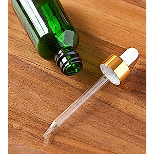 JUVITUS 2 oz / 60 ml Green Glass Boston Round Bottle Luxury Gold Metal Dropper (12 Pack) + Funnel