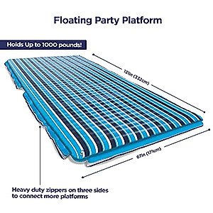 Aqua Supersized  Floating Water Mat – Heavy Duty Floating Island Pad with Expandable Zippers – Navy/White Stripe