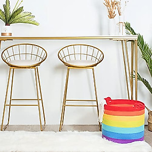 MINTWOOD Design 15 x 14.2 Inches Woven Cotton Rope Storage Basket, Stuffed Toy Basket Bin, Laundry Basket Hamper, Nursery Basket, Dog Toy Basket, Blanket Basket, Gift Basket, Rainbow