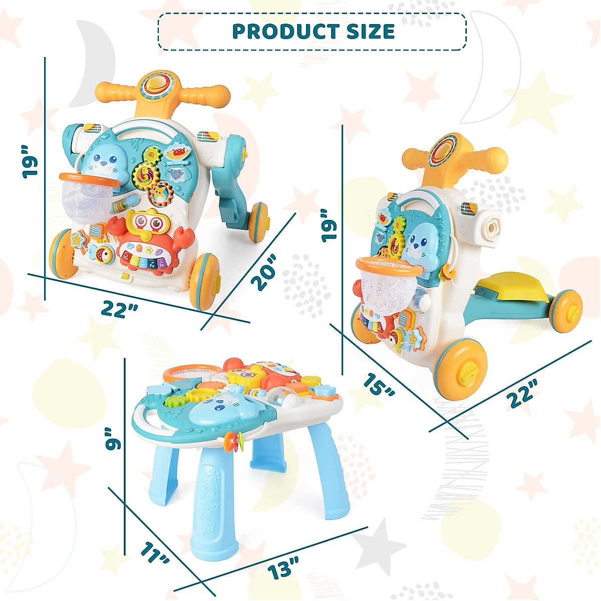 Meryi Sit-to-Stand Walker with Activity Center – Multifunctional Baby Push Walker with Interactive Learning Table– Early Learning Infant Walker for Toddlers, Kids 12-18 Months-Adjustable Wheel Speed