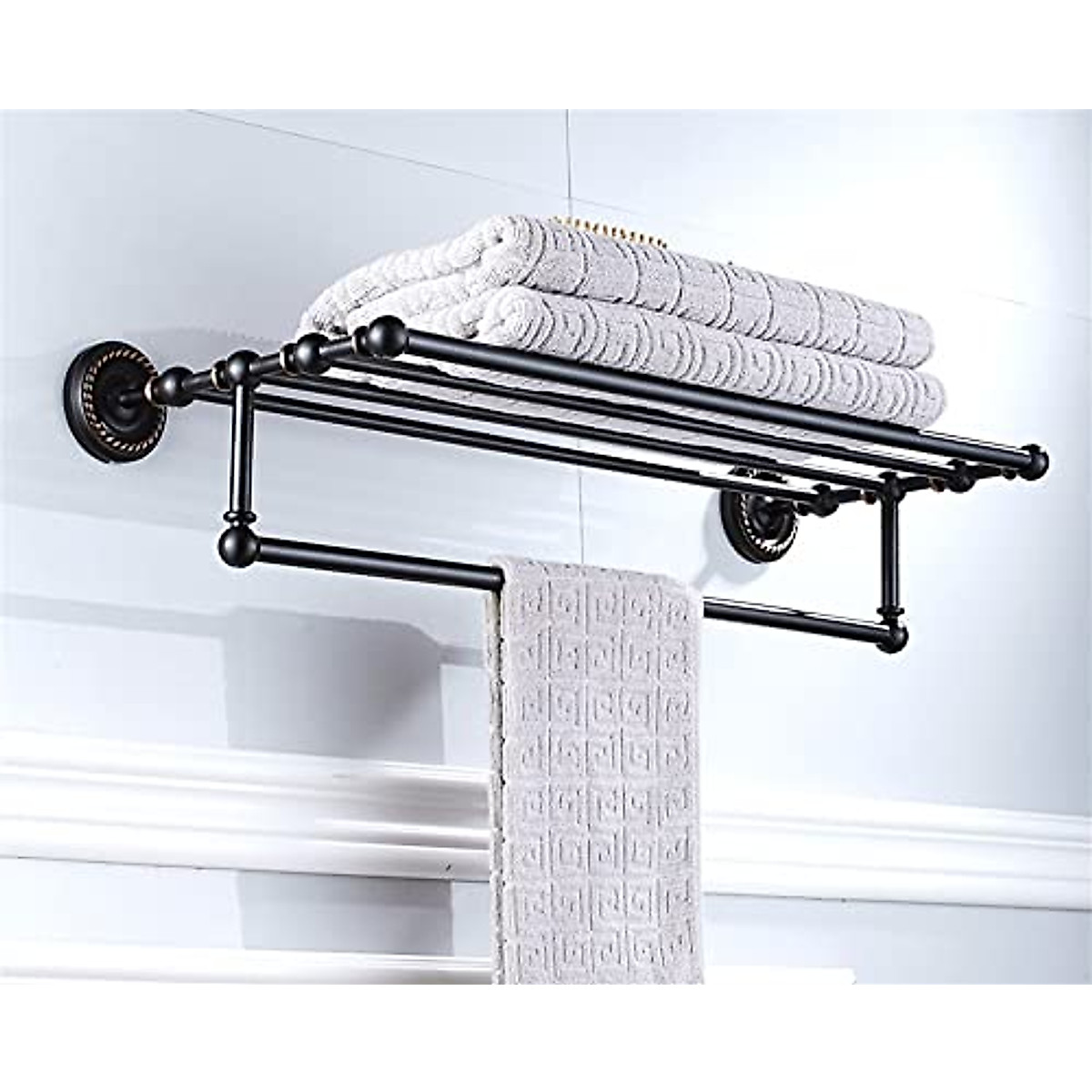 FAZRPIP Towel Rails,Bathroom Towel Rack Wall Mounted Towel Holder, Antique Brass Bathroom, Carved Towel Rack,Retro Bath European Style Towel Shelf, Bathroom Towel Holder/Black