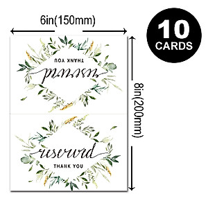 Greenery Reserved Signs for Weddings, Parties, Receptions, Restaurant and Celebrations, Reserved Signs for Tables, Reserved Signs for Wedding Chairs, 10 Pack, 4 x 6 Inches.