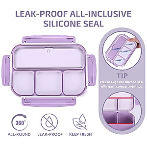 Sunhanny Bento Lunch Box for Adults, Kids Girls Boys Lunch Box, Lunch Containers for Adults Women with 4 Compartments, Sauce Container, Fork and Spoon, Muffin Cups, Purple