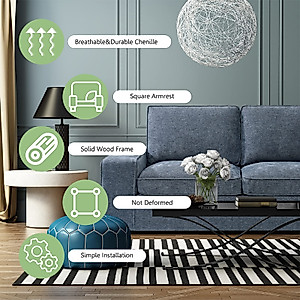 LEISLAND 71.25" Modern Sofas for Living Room, Small Sofas Couches for Small Spaces, Chenille Loveseat Couch with Solid Wood, Metal, Square Arm and Removable Cover/Easy to Install(Blue)