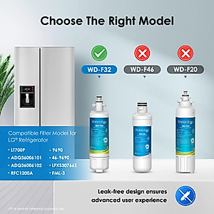 Waterdrop 469690 ADQ36006101 NSF 42&372 Certified Refrigerator Water Filter, Replacement for LG® LT700P®, Kenmore® 9690, ADQ36006102, 46-9690, LFXS30766S, WSL-3, FML-3, RFC1200A, Pack of 3