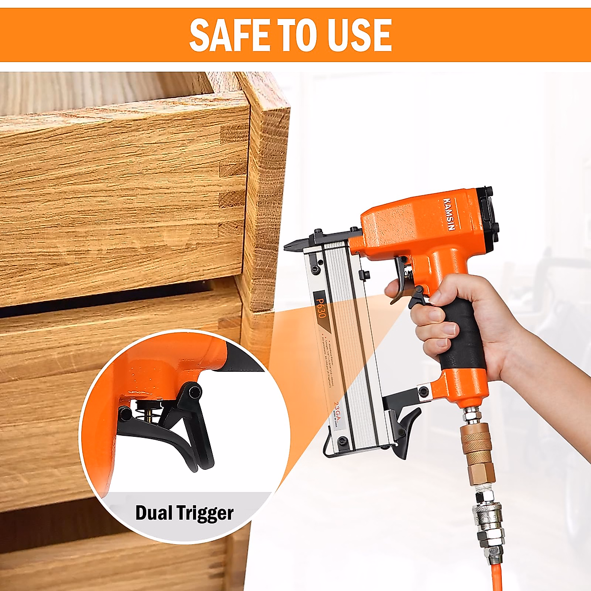 P630 Pneumatic 23 Gauge Pin Nailer Accepts 3/8" to 1-3/16" Pin Nails, Headless Pin Nail Gun with Trigger Safety, Micro Pinner Gun for Assembly and Woodworking Projects
