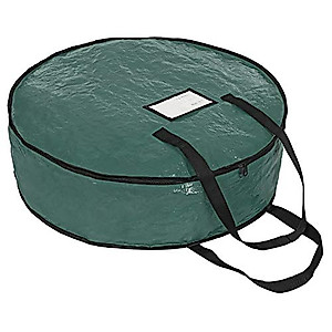 ProPik Christmas Wreath Storage Bag 24" - Garland Holiday Container with Tear Resistant Material - Featuring Heavy Duty Handles and Transparent Card Slot - (Green)