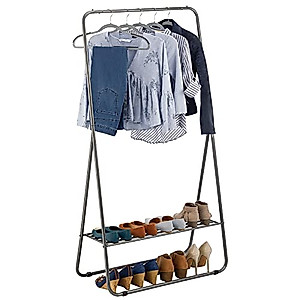 mDesign Garment Rack, Portable, Tall Vertical Storage Unit with Shelf - Sturdy Steel Frame, for Bedroom, Hallway, Entryway, Closets - Graphite Gray