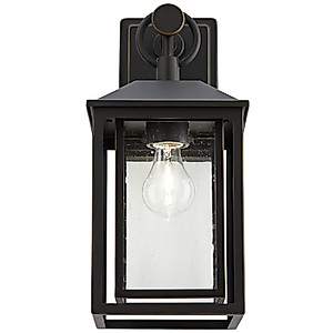 John Timberland Califa Mission Modern Outdoor Wall Light Fixture Brown Bronze Metal 15 1/4" Textured Clear Glass for Exterior House Porch Patio Outside Deck Garage Yard Front Door Garden Home