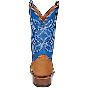 JUSTIN Boots Women's Hayes Tan 11` Blue Square Toe Boot Tan 7.5 B
