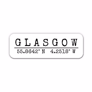 Squiddy Glasgow Scotland - City Coordinates Travel Luggage Vinyl Sticker Decal - for Phone, Laptop, Water Bottle (3" Wide)