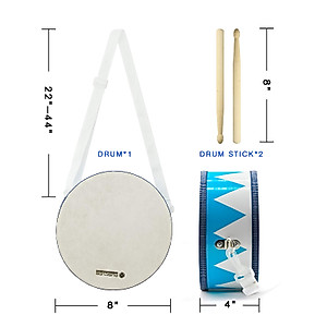 MUSICUBE Kids Drum Set 8-Inch Wooden Drum Toys with an Adjustable Strap and 2 Drumsticks Educational Baby Musical Toys Drum Sensory Musical Instrument Toys for Toddler Boys & Girls Gift Packing