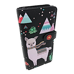 Shag Wear Llama Large Wallet for Women Black 7"