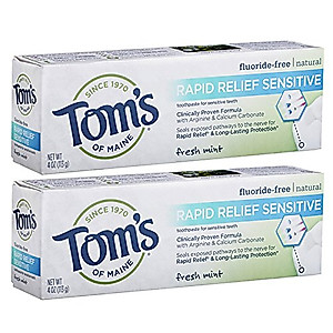 Tom's of Maine, Natural Rapid Relief Sensitive Toothpaste, Natural Toothpaste, Sensitive Toothpaste, Fresh Mint, 4 Ounce, (Pack of 2)
