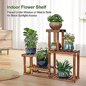 COOGOU Pine Wood Plant Stand Indoor Outdoor Multi Layer Flower Shelf Rack Higher and Lower Plant Holder in Garden Balcony Patio Living Room (4 Tiers )