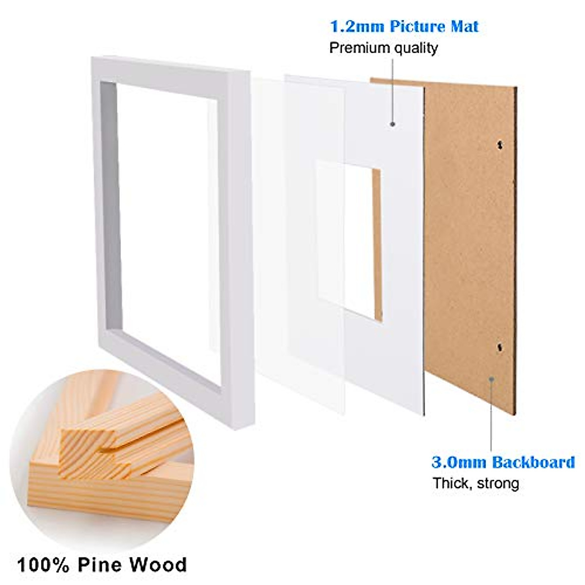 Egofine 8x8 Picture Frames 4 PCS - Made of Solid Wood Covered by Plexiglass for Table Top Display and Wall Mounting Photo Frame for Pictures 4x4/6x6 with Mat White