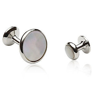 Cuff-Daddy Mother of Pearl and Silver-tone Cufflinks and Studs Tuxedo Formal Set with Presentation Box