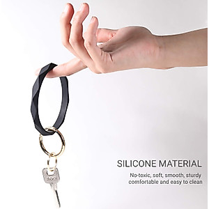 Mymazn Silicone Key Ring Bracelets Compatible with Women Wristlet Round Keychain Bangle Keyring Oversize Circle (BLack)