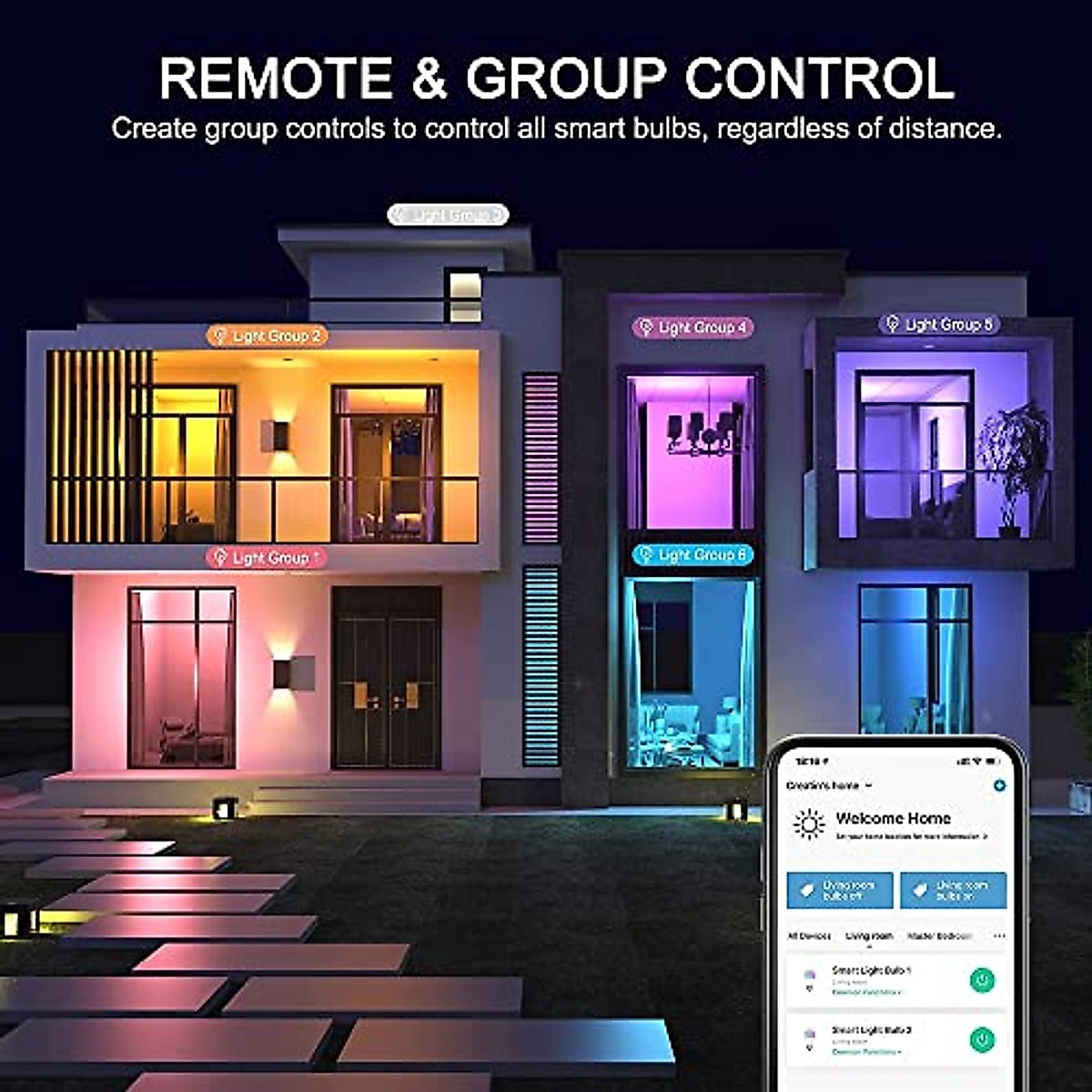 CRESTIN Smart Light Bulbs LED, RGBCW Color Changing Light Bulbs 2.4GHz WiFi &Bluetooth, Dimmable, Music Sync, Schedules, A19 E26, 9W=60W, 800LM Work with Alexa&Google Assistant, No Hub Required 2 Pack