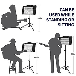OUKMIC Music Stand, Folding Sheet Music Stand with Carrying Bag, Portable and Lightweight Music Book Stand with Instrument Book Clip & Page Holder for Performence, Guitar, Ukulele, Violin Players