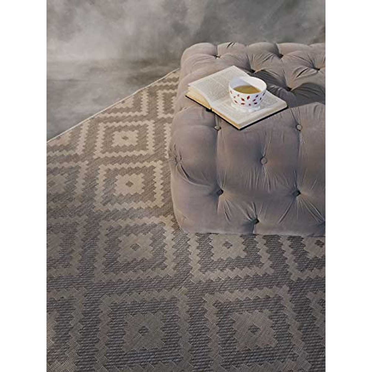 Furnish my Place Outdoor Collection Accent Diamond Rug - 5 ft. 3 in. x 7 ft. 6 in. Dove, Moroccan Water Proof Rug for Bedrooms, Gardens, Patio